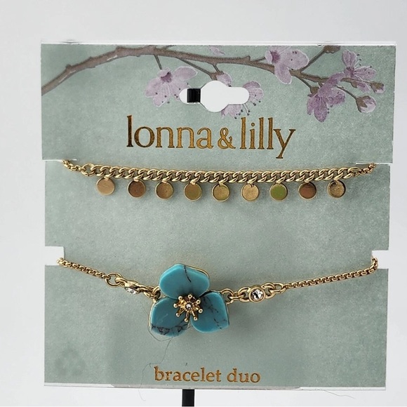 lonna & lilly | Jewelry | Lonna Lilly Gold And Blue Floral Bracelet Set ...